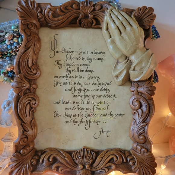 Vintage | Art | Vintage Resin Lords Prayer 3d Praying Hands Frame ...
